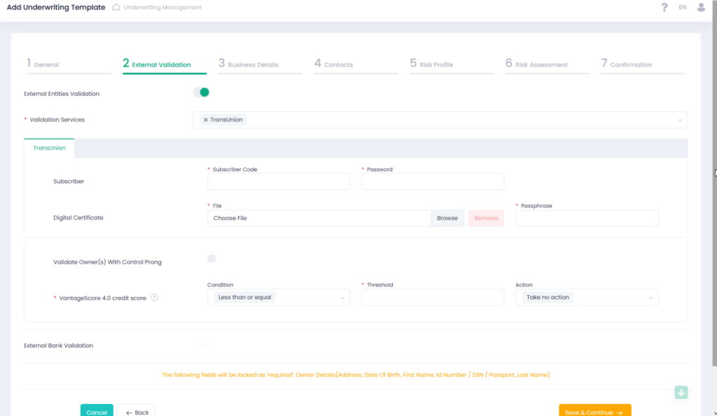 TransUnion External Validation Service Integration