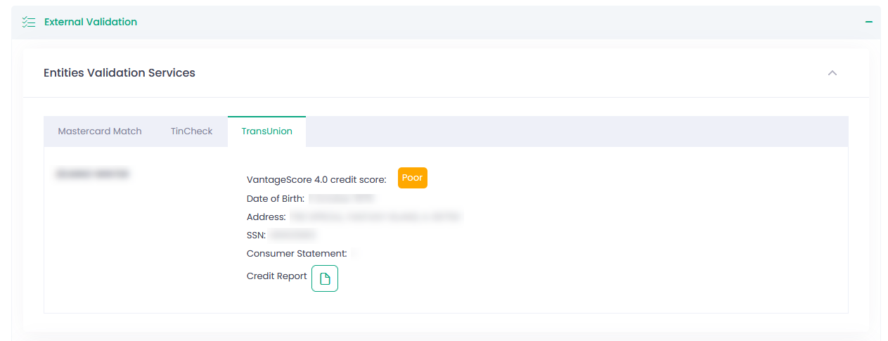 TransUnion External Validation Service Integration