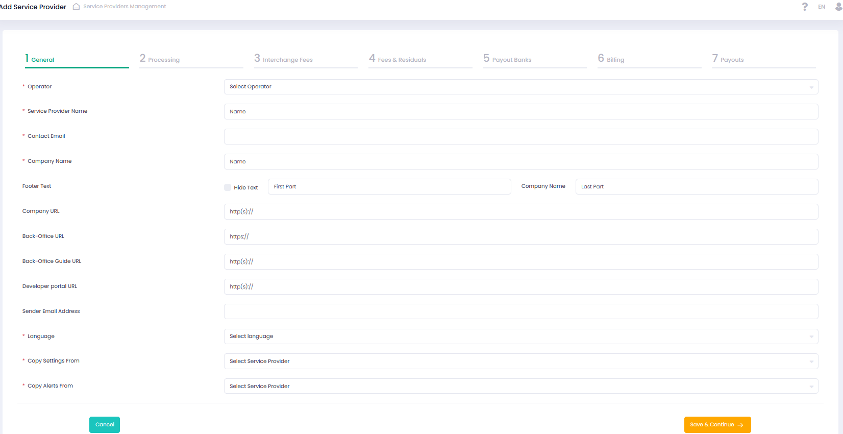 Service Provider Configuration