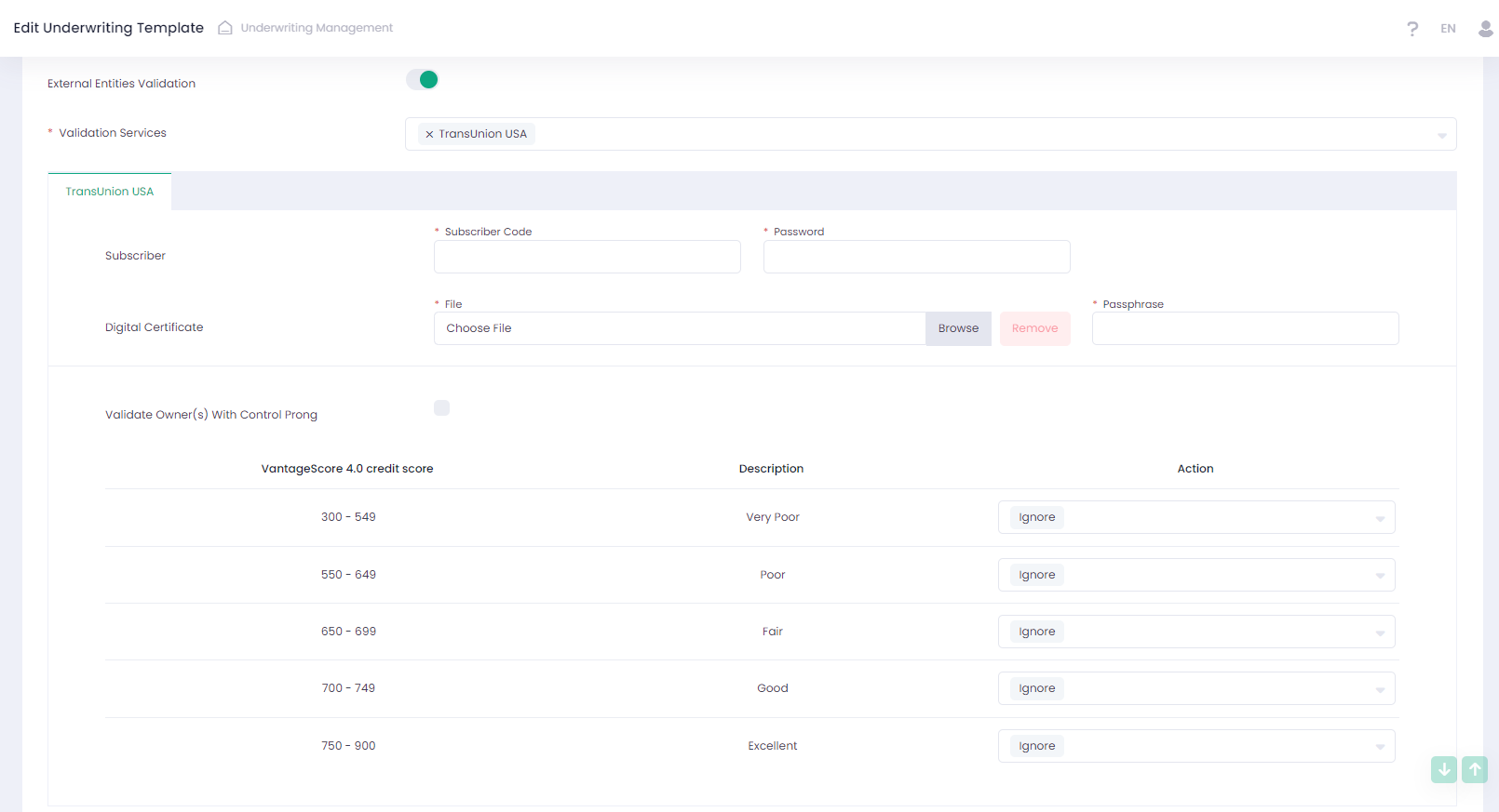 UMS external validation: TransUnion USA new configuration